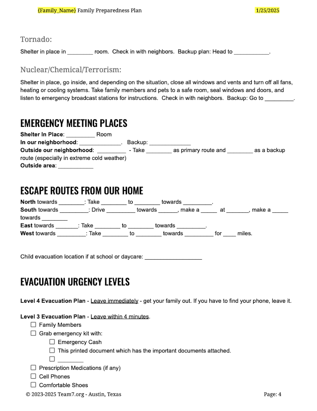 Family Preparedness Plan Template: Be Ready for Anything – Team7 ...