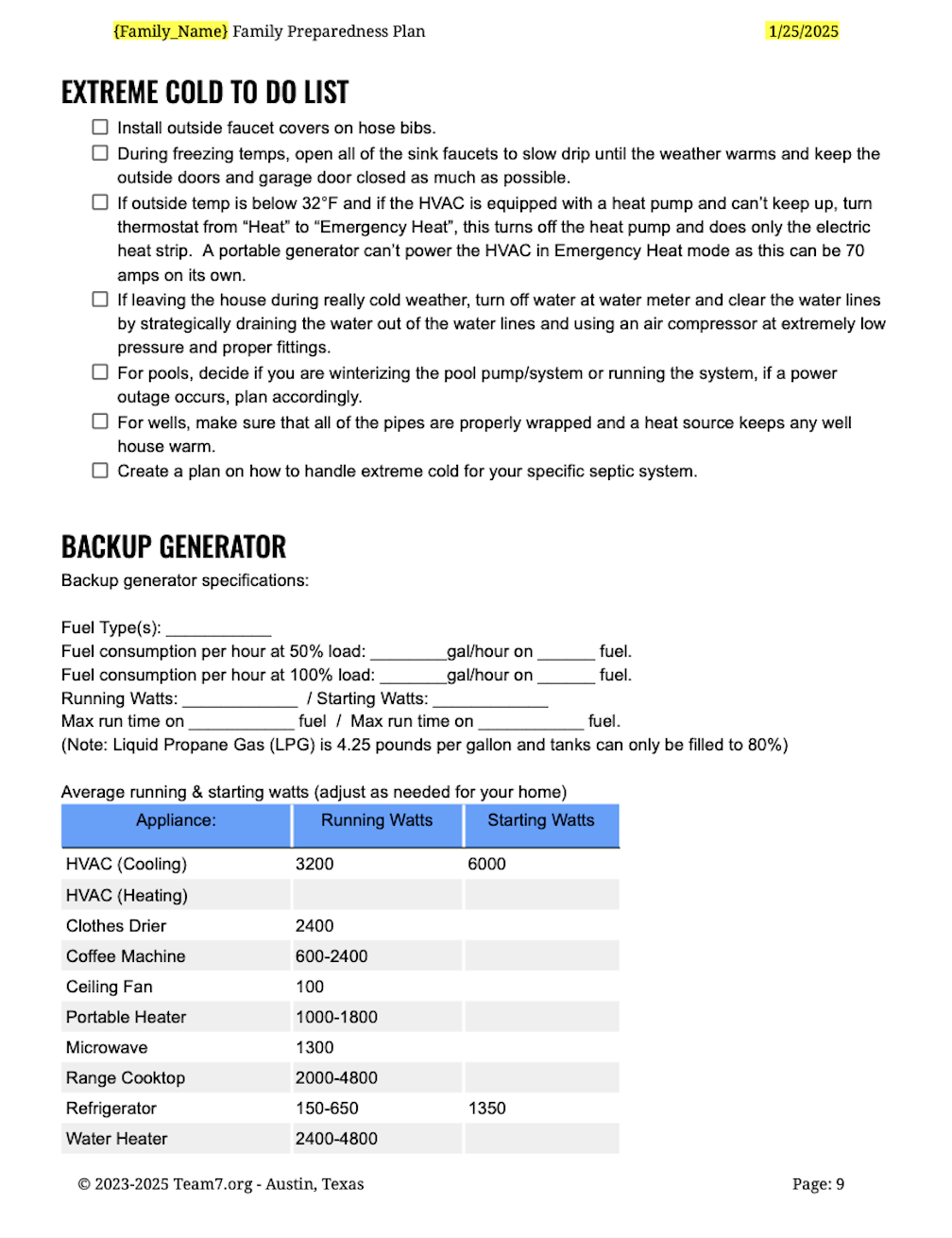 Family Preparedness Plan Template: Be Ready for Anything – Team7 ...
